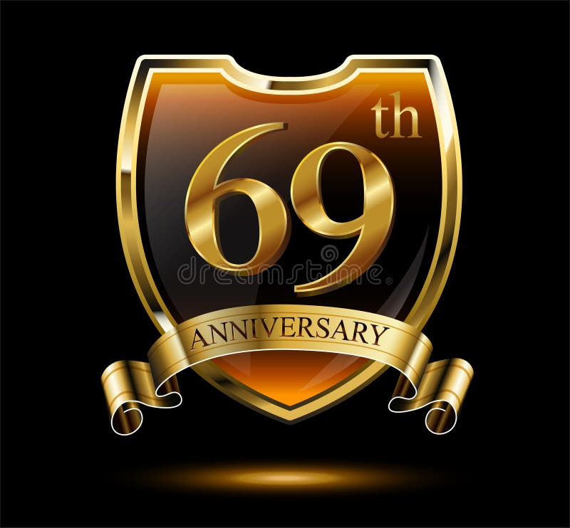 Anniversary 69. Gold 3d Numbers and Shield Stock Vector - Illustration ...