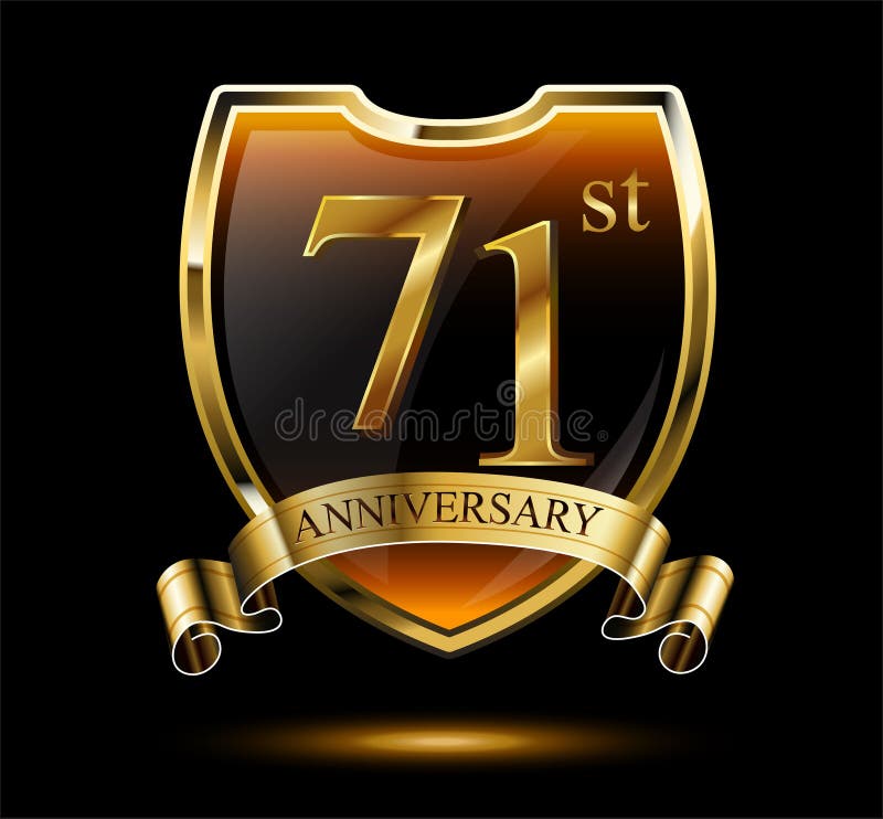Anniversary 71. Gold 3d Numbers and Shield Stock Vector - Illustration ...