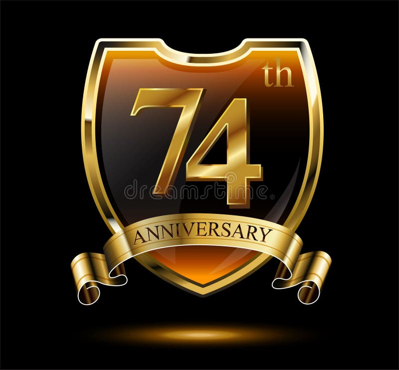 Anniversary 74. Gold 3d Numbers and Shield Stock Vector - Illustration ...
