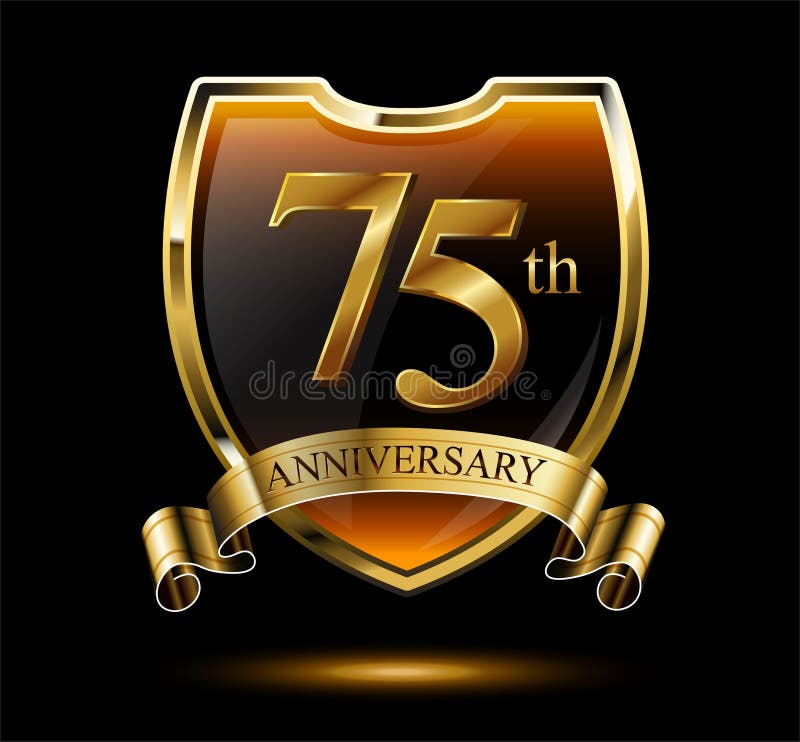 Anniversary 75. Gold 3d Numbers and Shield Stock Vector - Illustration ...