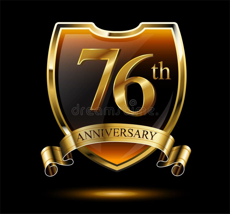 Anniversary 76. Gold 3d Numbers and Shield Stock Vector - Illustration ...