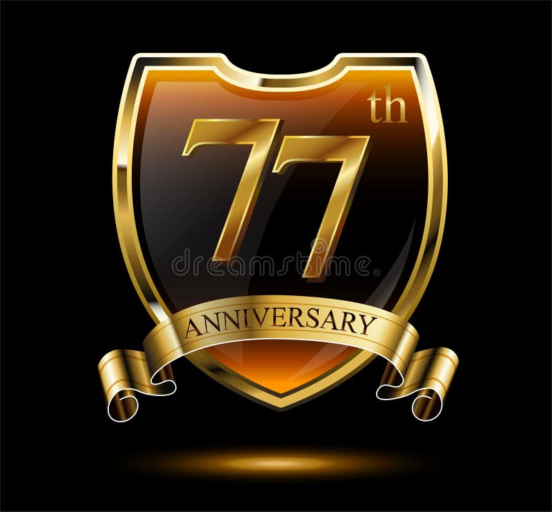 Anniversary 77. Gold 3d Numbers and Shield Stock Vector - Illustration ...