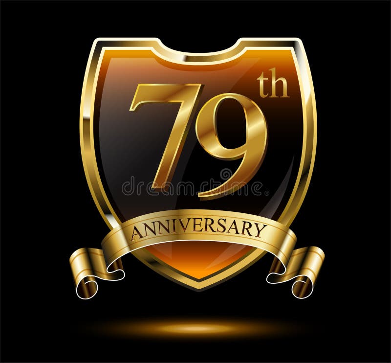 Anniversary 79. Gold 3d Numbers and Shield Stock Vector - Illustration ...
