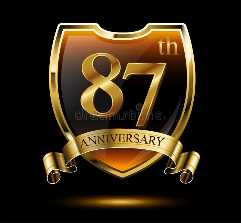 Anniversary 87. Gold 3d Numbers and Shield Stock Vector - Illustration ...