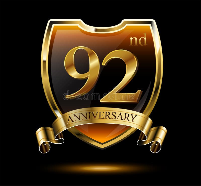 Anniversary 92. Gold 3d Numbers and Shield Stock Vector - Illustration ...