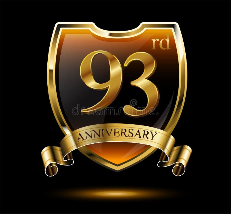 Anniversary 93. Gold 3d Numbers and Shield Stock Vector - Illustration ...