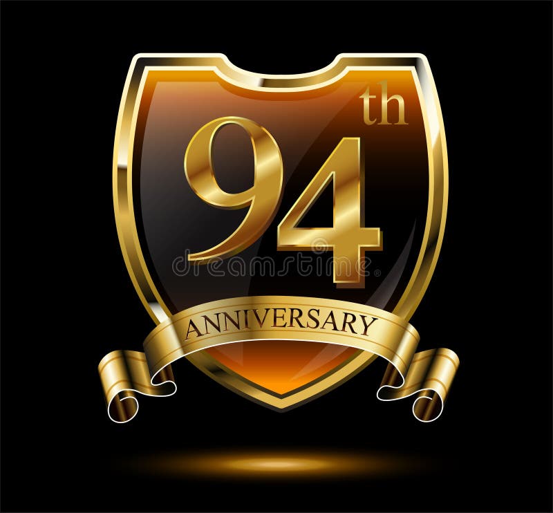 Anniversary 94. Gold 3d Numbers and Shield Stock Vector - Illustration ...
