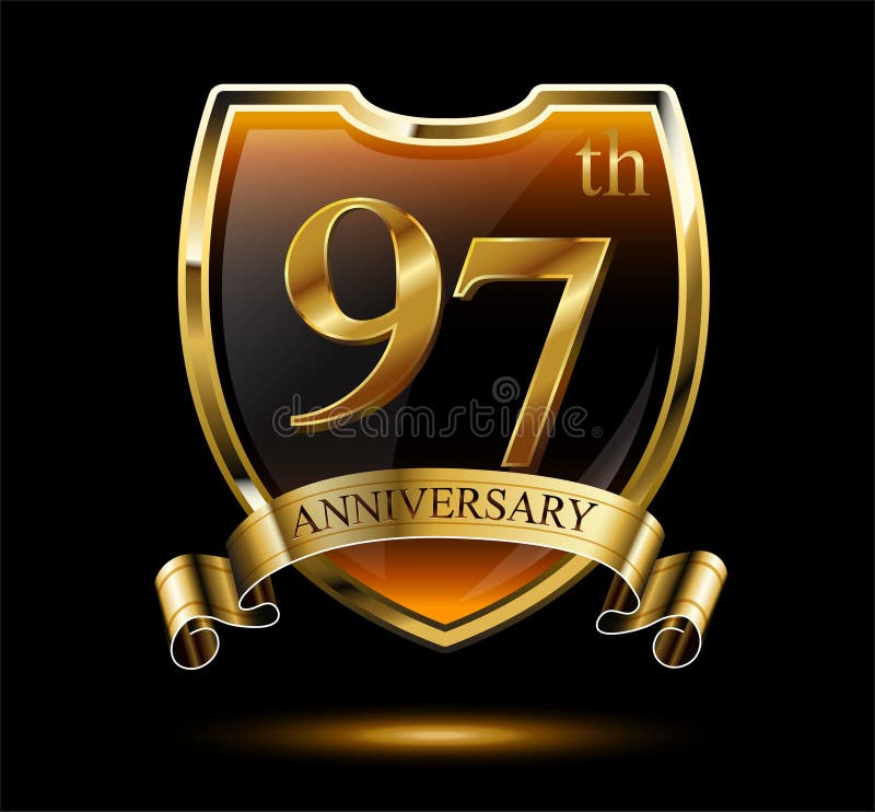 Anniversary 97. Gold 3d Numbers and Shield Stock Vector - Illustration ...
