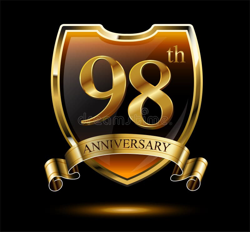 Anniversary 98. Gold 3d Numbers and Shield Stock Vector - Illustration ...
