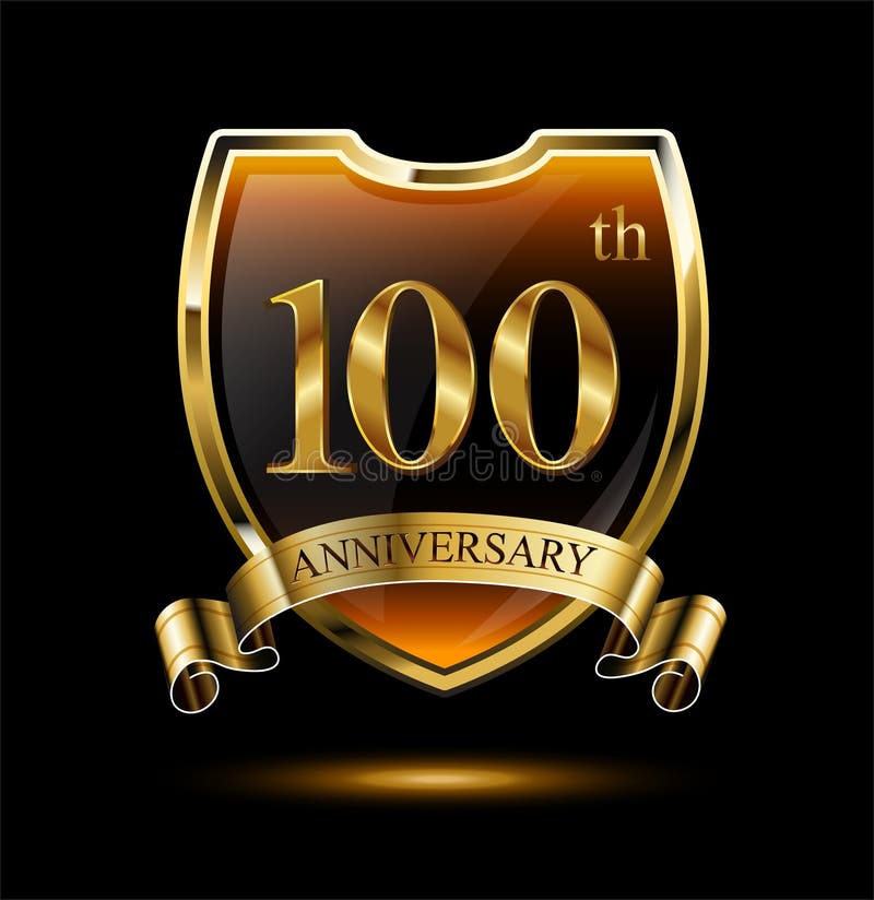 Anniversary 100. Gold 3d Numbers and Shield Stock Vector - Illustration ...