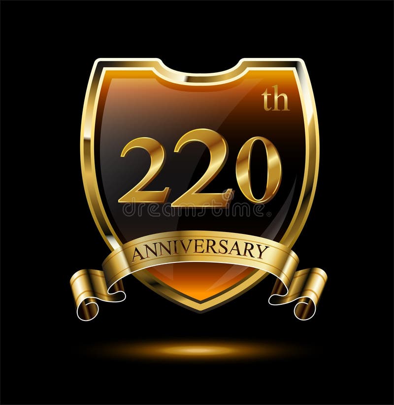 Anniversary 220. Gold 3d Numbers and Shield Stock Vector - Illustration ...