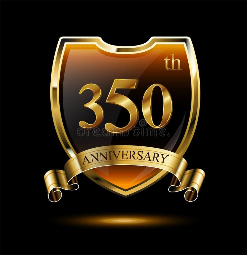 Anniversary 350. Gold 3d Numbers and Shield Stock Vector - Illustration ...