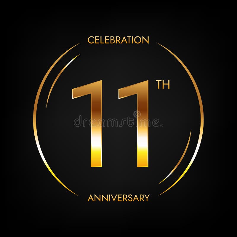 11th Anniversary Golden Bright Stock Vector - Illustration of date ...