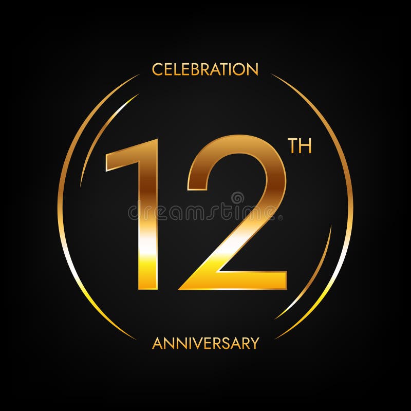 12th Anniversary Golden Bright Stock Vector - Illustration of black ...