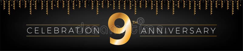 9th Anniversary. Nine Years Birthday Celebration Horizontal Banner ...