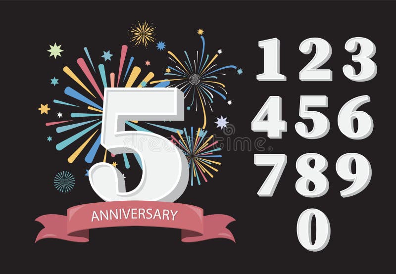 Anniversary Number with Firework. Collection of Number Celebration ...