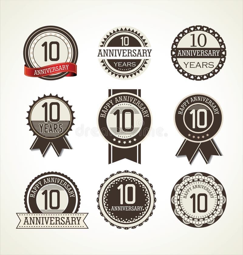 Anniversary Retro Labels Collection 10 Years Stock Illustration ...