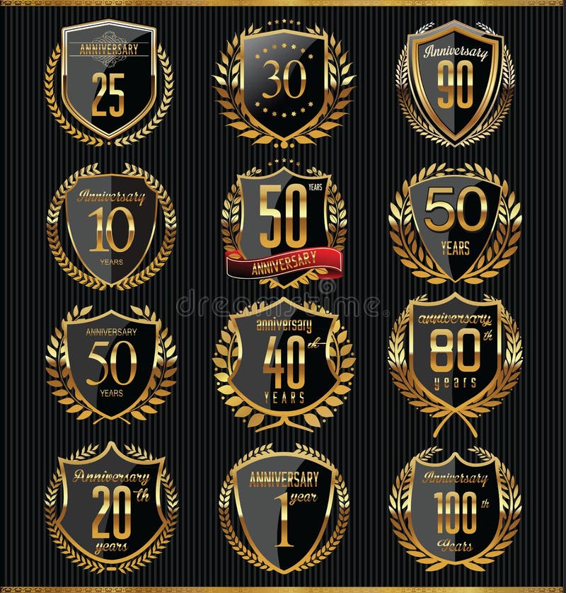 Anniversary Sign Collection, Retro Design Stock Illustration ...