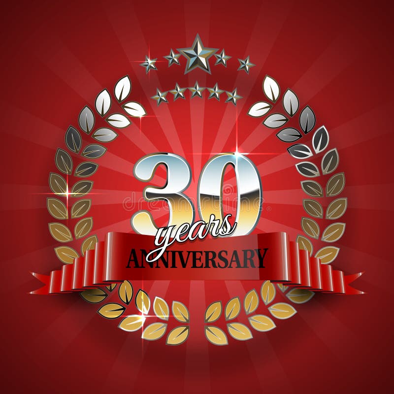 Anniversary 30th Ring with Red Ribbon. Stock Vector - Illustration of ...