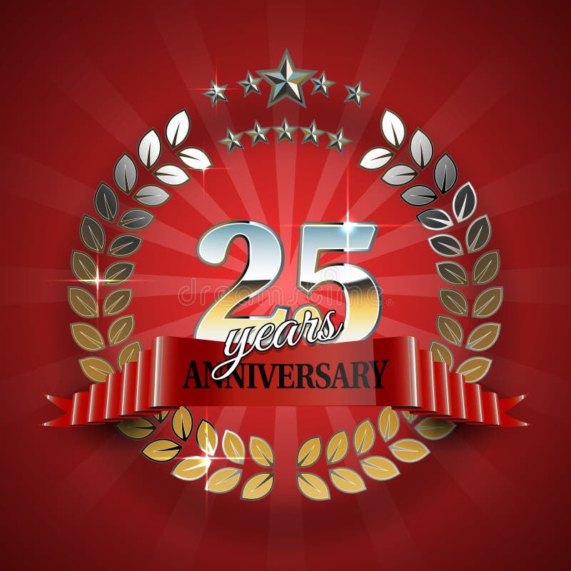 Anniversary 25th Ring with Red Ribbon. Stock Vector - Illustration of ...