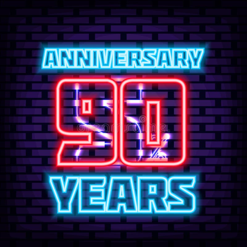 Anniversary 90 Years Badge in Neon Style. Neon Script. Neon Text Stock ...