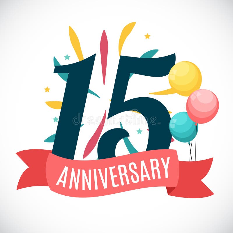 Anniversary 15 Years Template with Ribbon Vector Illustration Stock ...