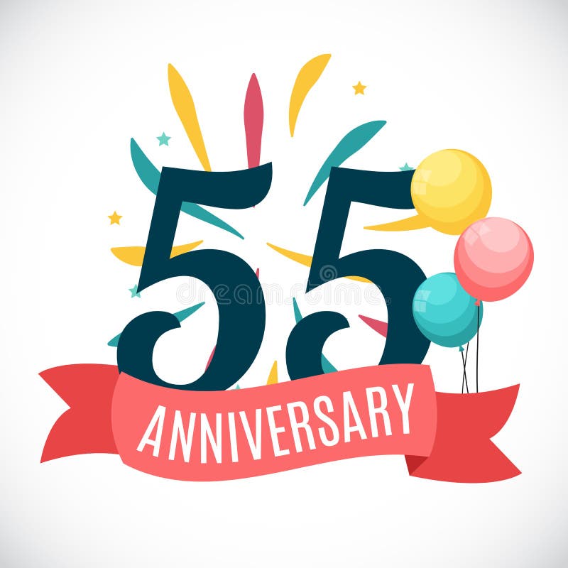 Anniversary 55 Years Template with Ribbon Vector Illustration Stock ...