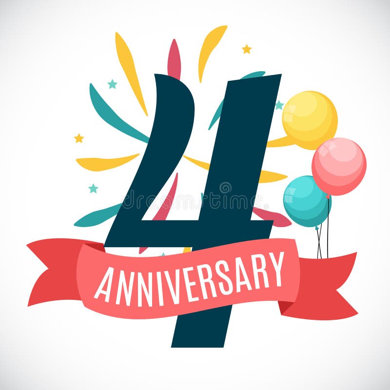 Anniversary 4 Years Template with Ribbon Vector Illustration Stock ...