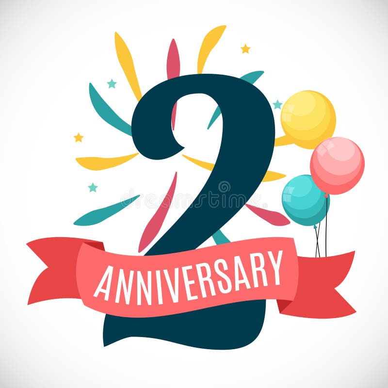 Anniversary 2 Years Template with Ribbon Vector Illustration Stock ...
