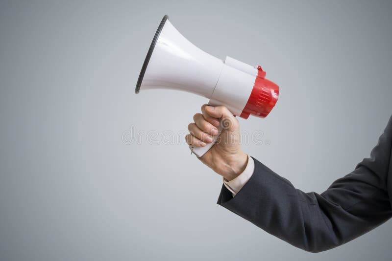 Announcement Concept. Hand Holds Megaphone Stock Photo - Image of ...