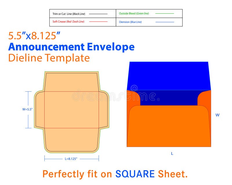 A-8 Announcement Envelope Dieline Template with 3D Design Stock Vector ...