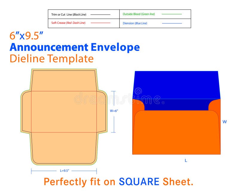 A-10 Announcement Envelope Dieline Template with 3D Design Stock Vector ...