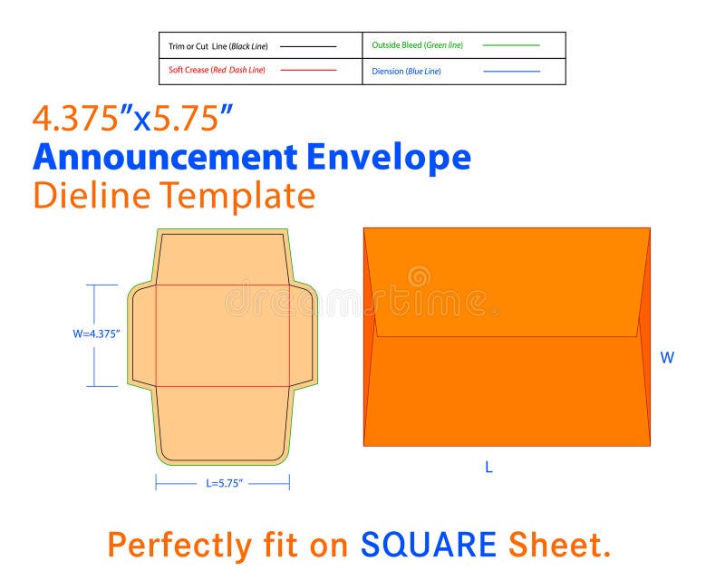 A-2 Announcement Envelope Dieline Template with 3D Design Stock Vector ...