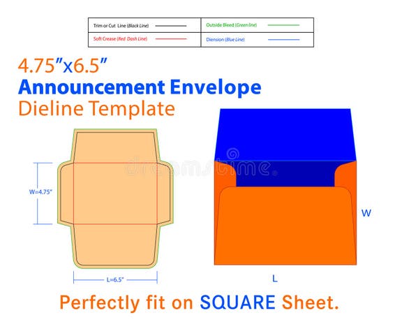 A-6 Announcement Envelope Dieline Template with 3D Design Stock Vector ...