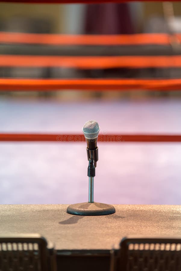 Announcer Microphone on Table before Boxing Ring Stock Photo - Image of ...