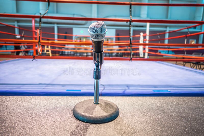 Announcer Microphone on Table before Boxing Ring Stock Photo - Image of ...