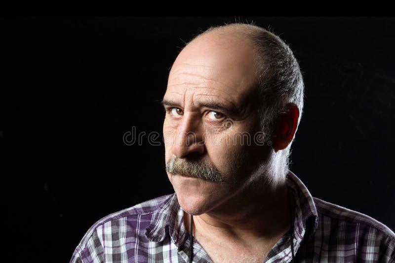 Annoyed Bald Man with Mustaches. Angry Expression Stock Image - Image ...