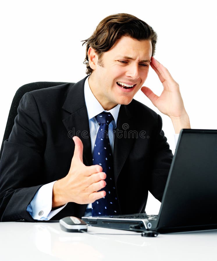 Annoyed Business Man with a Laptop Stock Image - Image of isolated ...