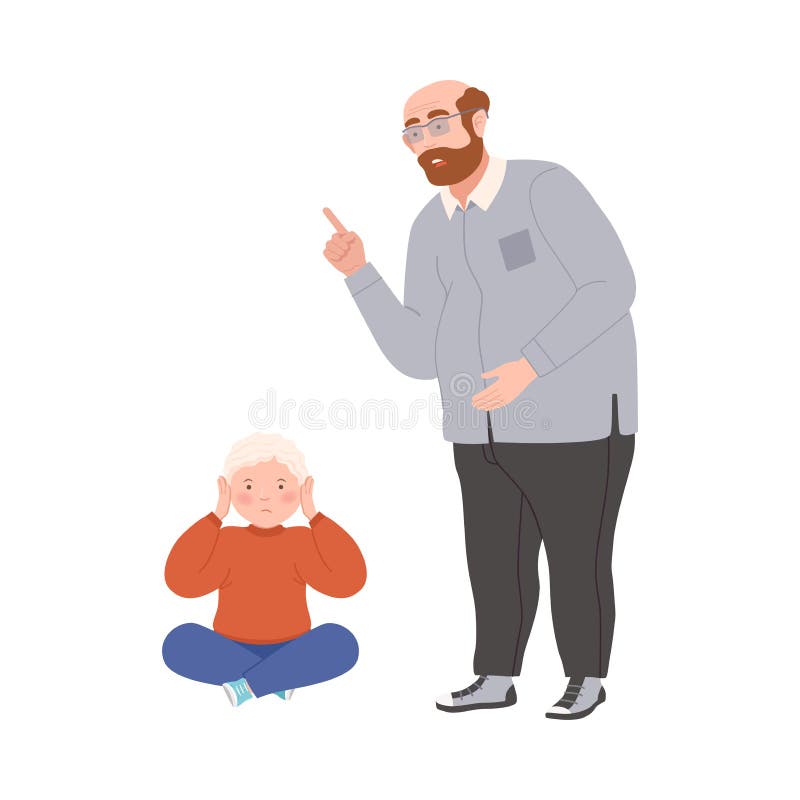 Annoyed Dad Scolding His Son For Disobedience Vector Illustration Stock