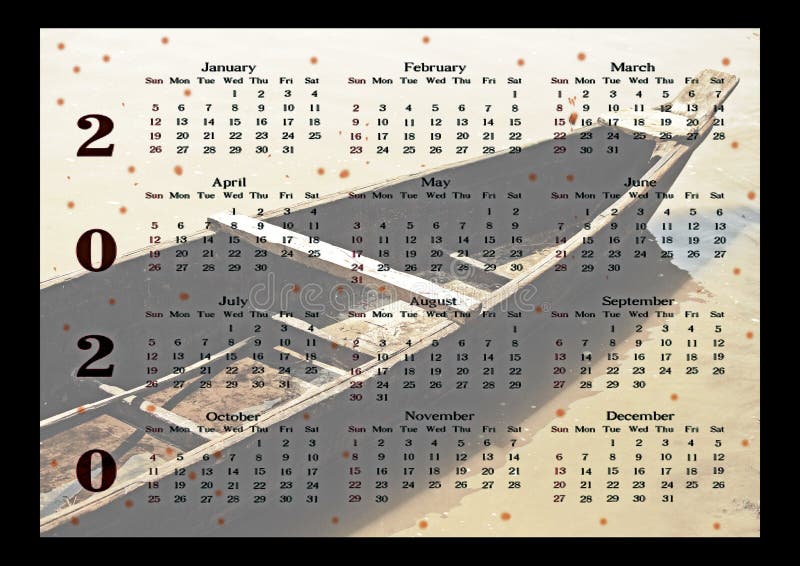 A 2020 Annual Calendar with a Boat Background Stock Vector ...