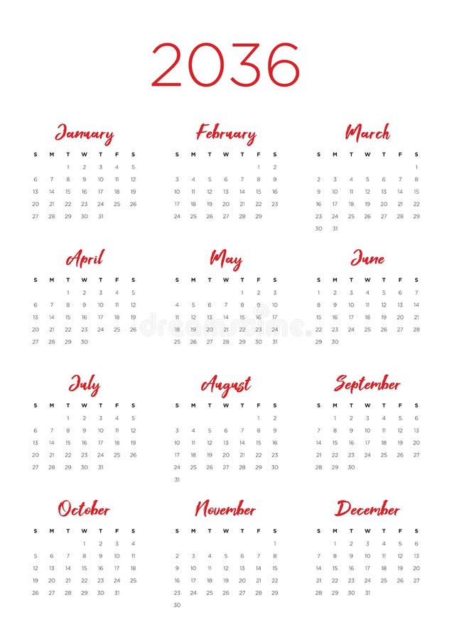 2036 Calendar with the Weeks Start on Monday Stock Vector ...