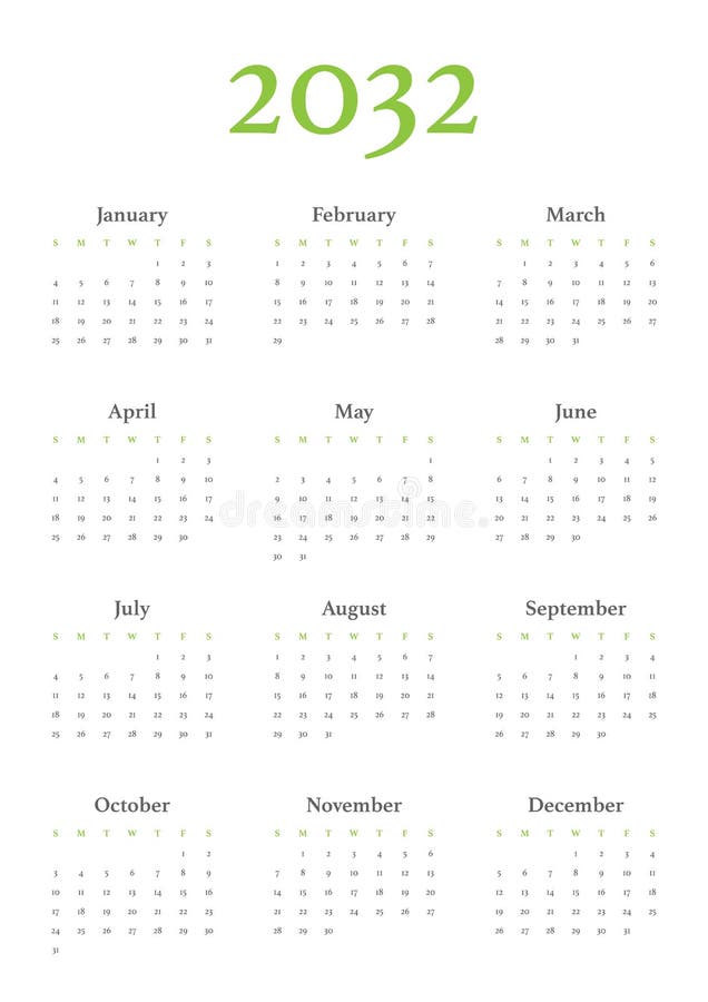 2032 Calendar with the Weeks Start on Monday Stock Vector ...