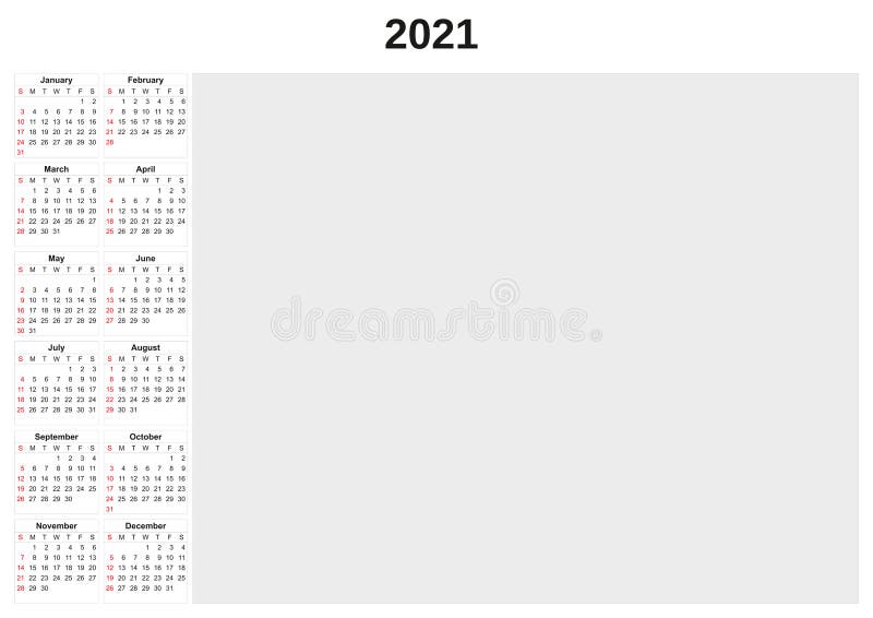 2021 Annual Calendar with White Background Stock Illustration ...