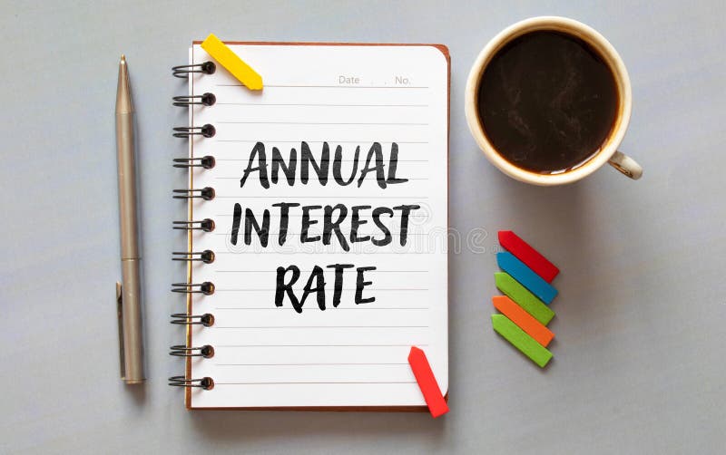 ANNUAL INTEREST RATE, Text on Notepad Page on Gray Background Stock ...