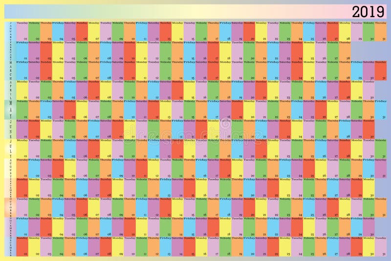Annual Planner 2019 Specific Color for Each Day of the Week Stock ...