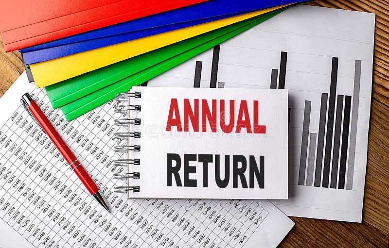 ANNUAL RETURN Text on Notebook with Folder on Chart Stock Image - Image ...