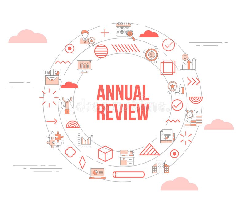 Annual Review Concept with Icon Set Template Banner and Circle Round ...