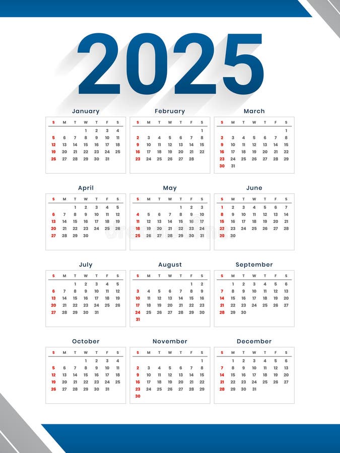 2025 Annual Wall Calendar Template in Blue and White Color Stock Vector ...
