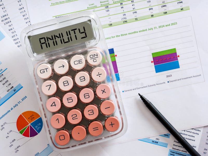 Annuity Calculation Showing on Calculator Screen with Financial Charts ...