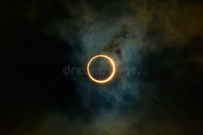 Annular Solar Eclipse Phases Isolated on Black Background. Elements of ...
